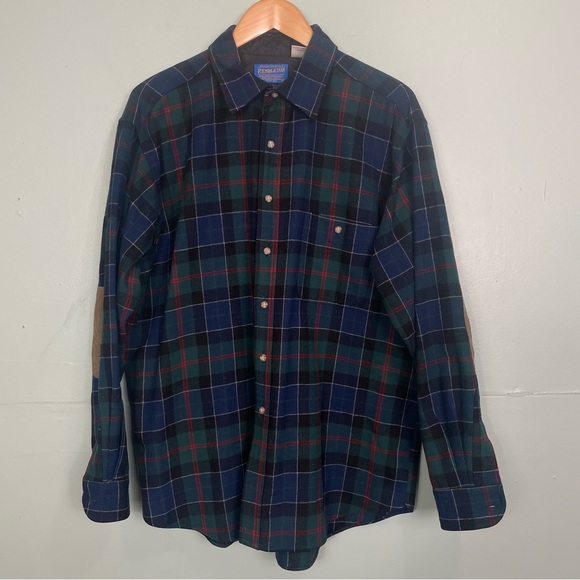 Pendleton | Shirts | Pendleton Pure Wool Button Downs Plaid Flannel Elbow Patches Made In Usa Xl ...